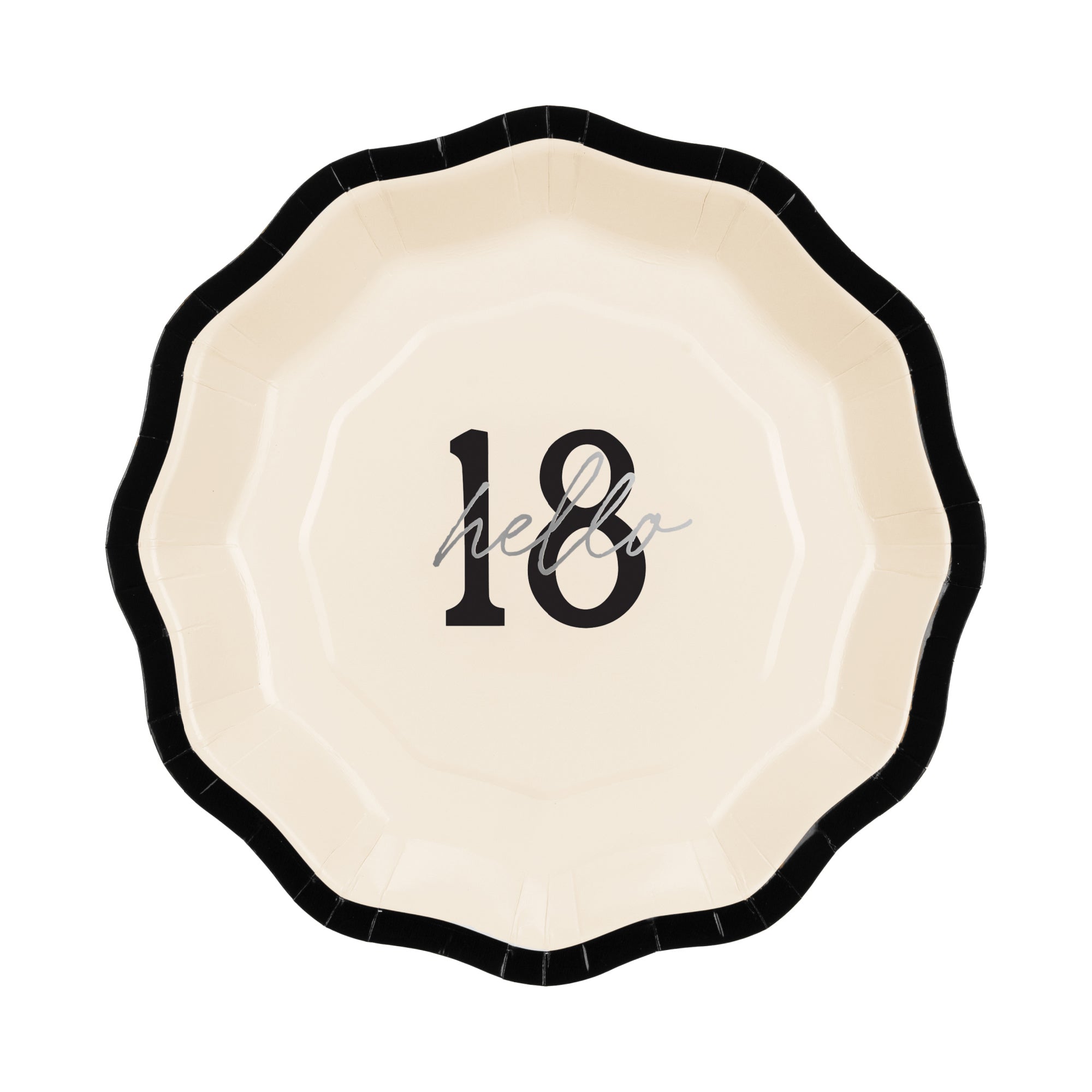 Hello 18 Birthday Party Plates | Cream Black Milestone Party Supplies ...