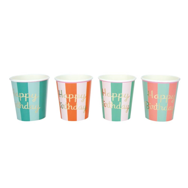 Vintage Party Cups | Striped Happy Birthday Cups – Pretty Little Party Shop