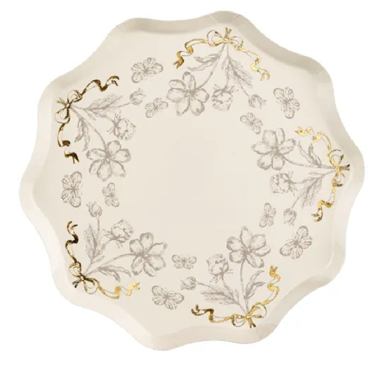 Enchanted Garden Paper Plates – 6 Pack, Gold Floral Party Decor ...