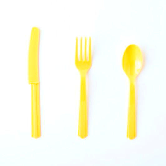 Yellow Plastic Cutlery | Disposable Party Utensils – Pretty Little ...