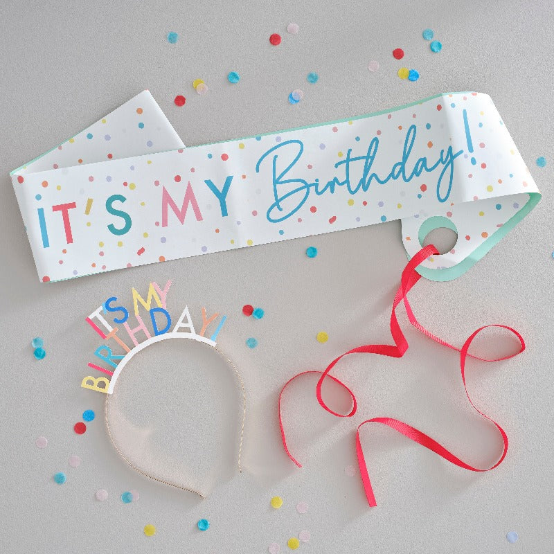 Birthday Sash & Headband Set | Colourful Happy Birthday Sash – Pretty ...