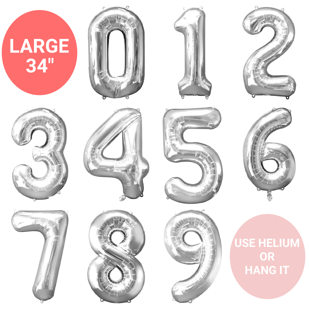 Large Foil Number Balloons | Silver Number Helium Balloons online ...