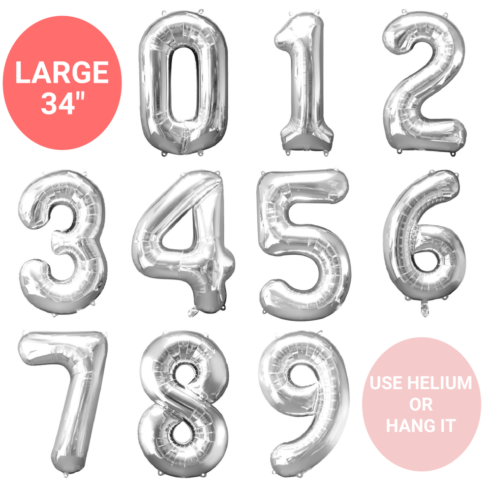 Large Foil Number Balloons | Silver Number Helium Balloons online ...
