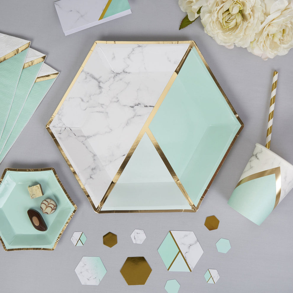 Mint Marble Paper Plate | Adult Paper Plates | Modern Party Supplies ...