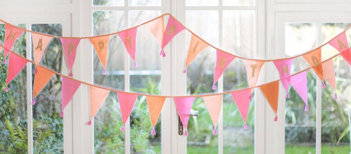 Eco Party Bunting Decorations | Fabric Tassel Bunting - Happy Birthday ...